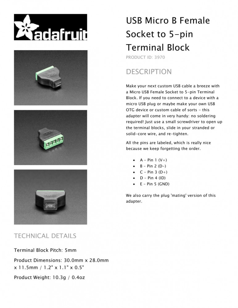 Adafruit 3970 technical document page 1