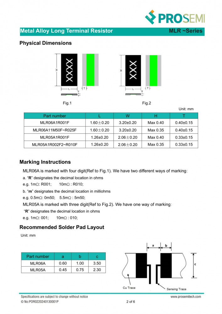 MLR06A series technical document page 2