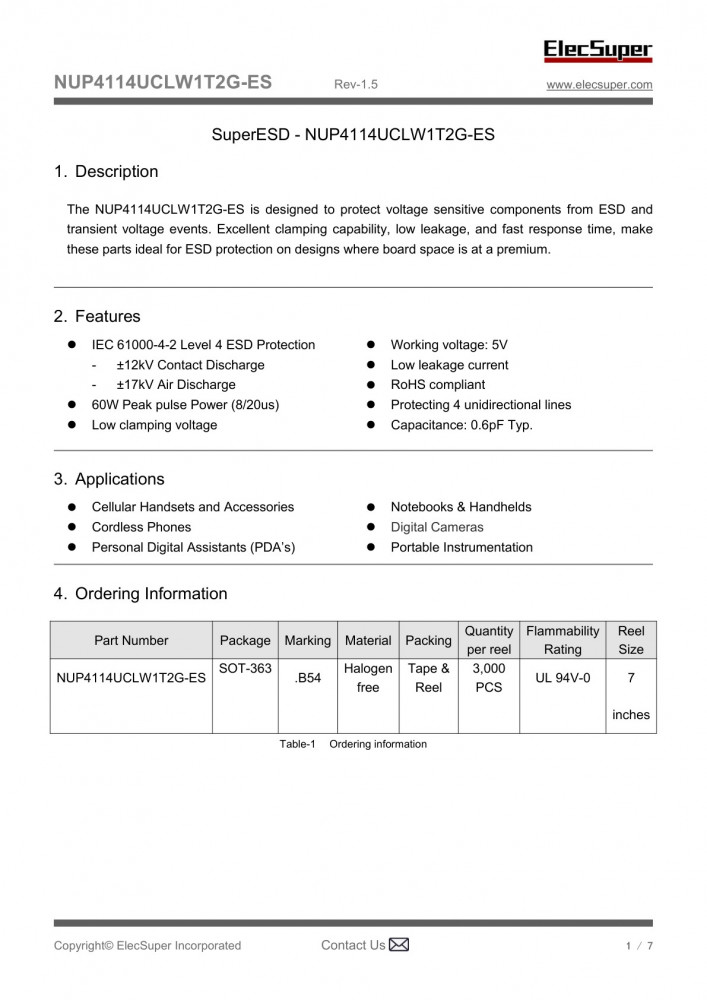 NUP4114UCLW1T2G-ES datasheet page 1