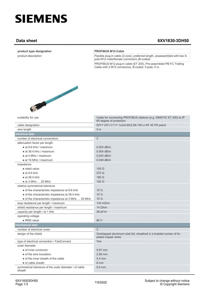 6XV18303DH50 datasheet page 1