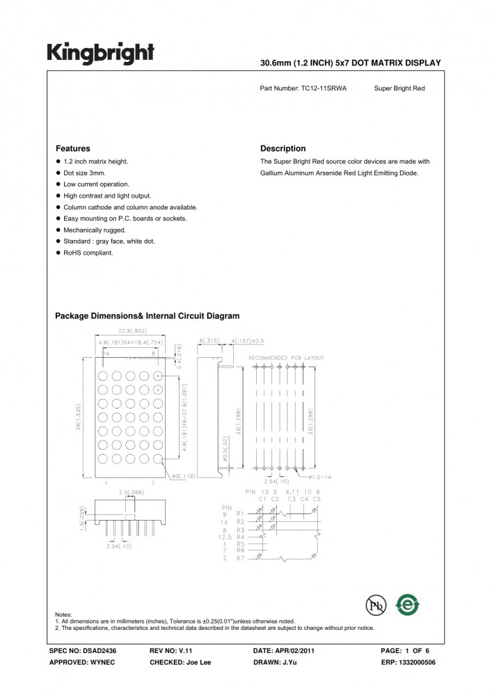 TC12-11SRWA datasheet page 1
