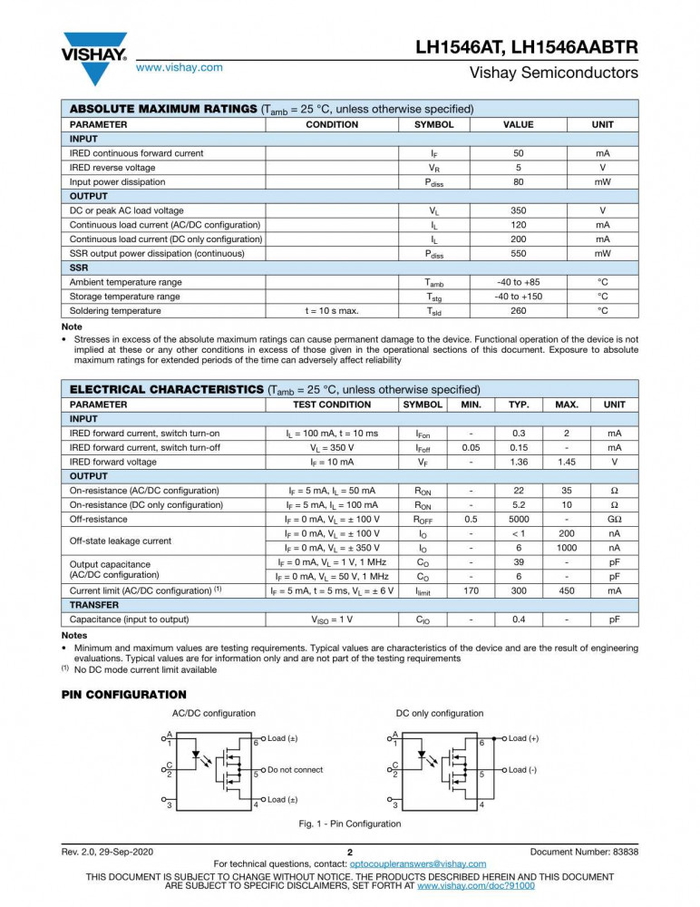 LH1546AABTR datasheet page 2