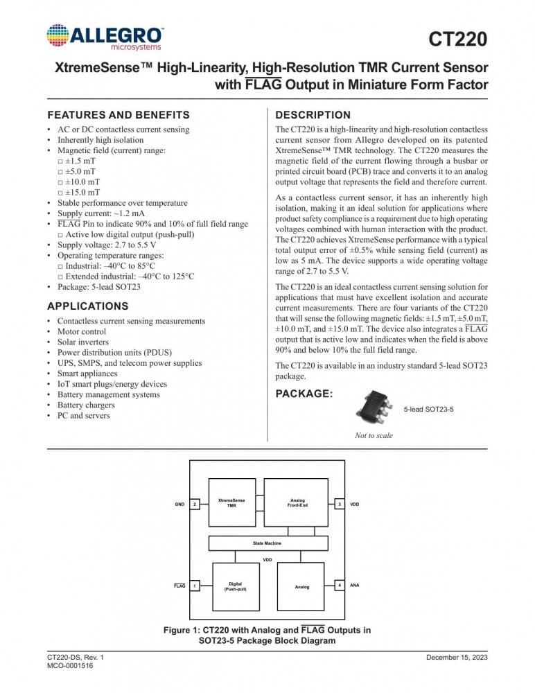 CT220 datasheet page 1