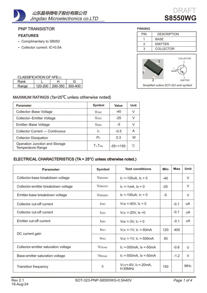 S8550WGH datasheet page 1
