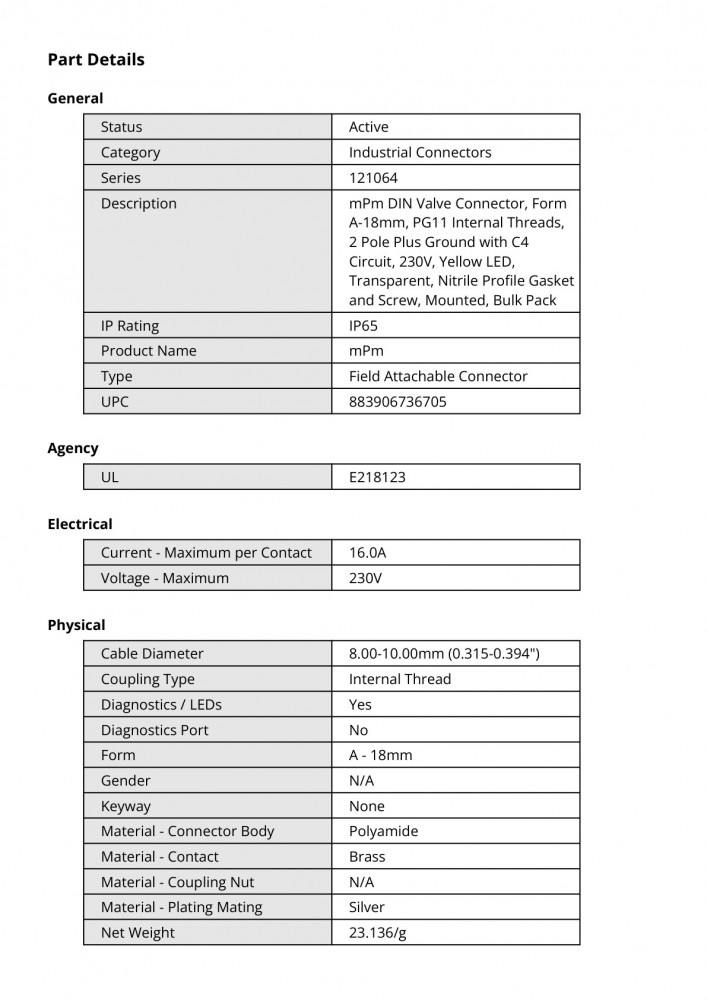 Molex DIN Valve Series S18 packaging specification page 2