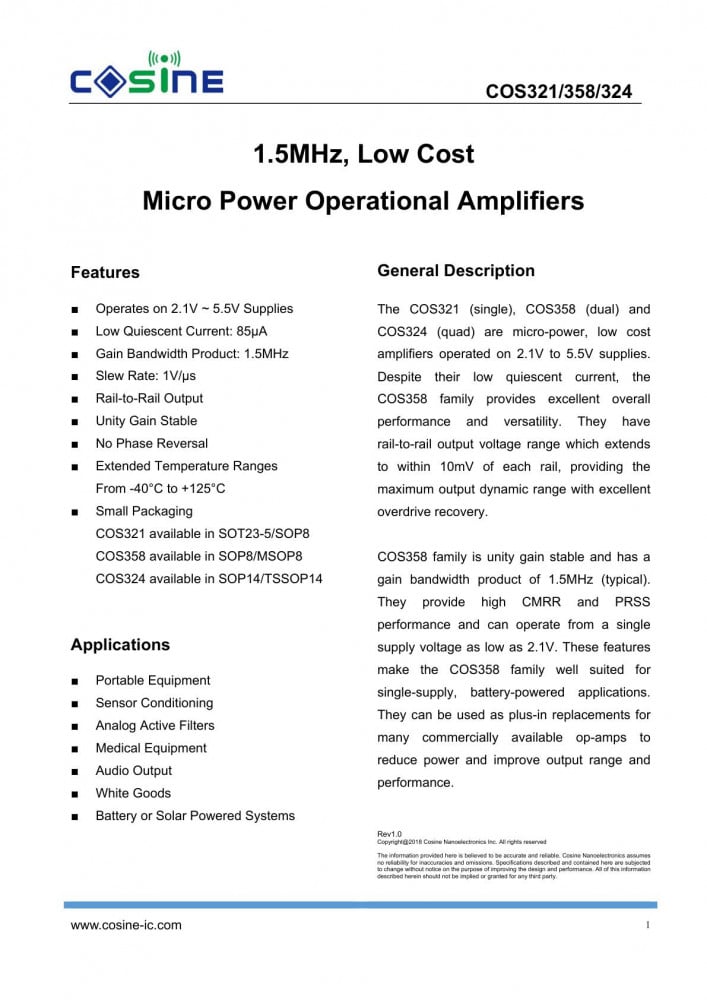 COS324TR datasheet page 1