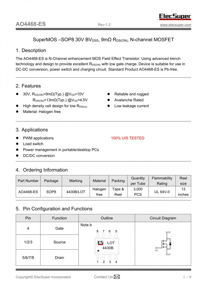 AO4468-ES datasheet page 1