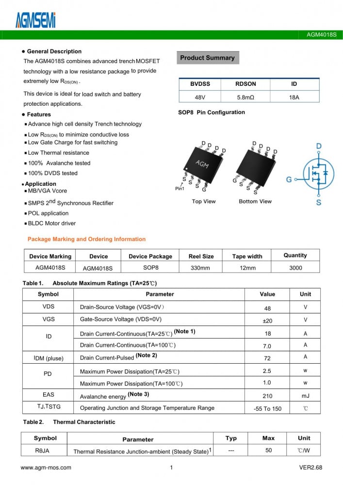 AGM4018S datasheet page 1