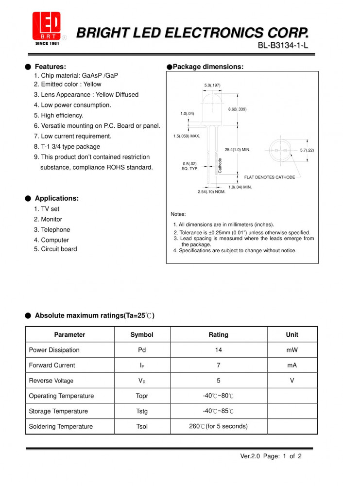 BL-B3134-1-L datasheet page 1