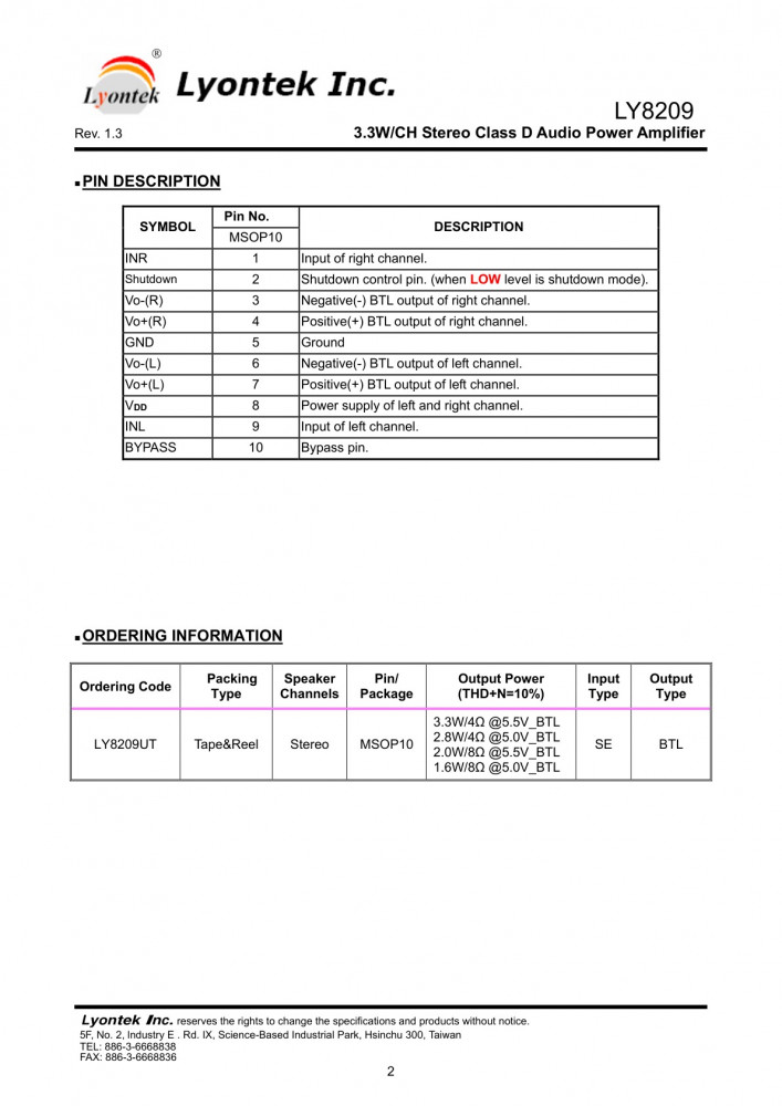 LY8209UT datasheet page 2