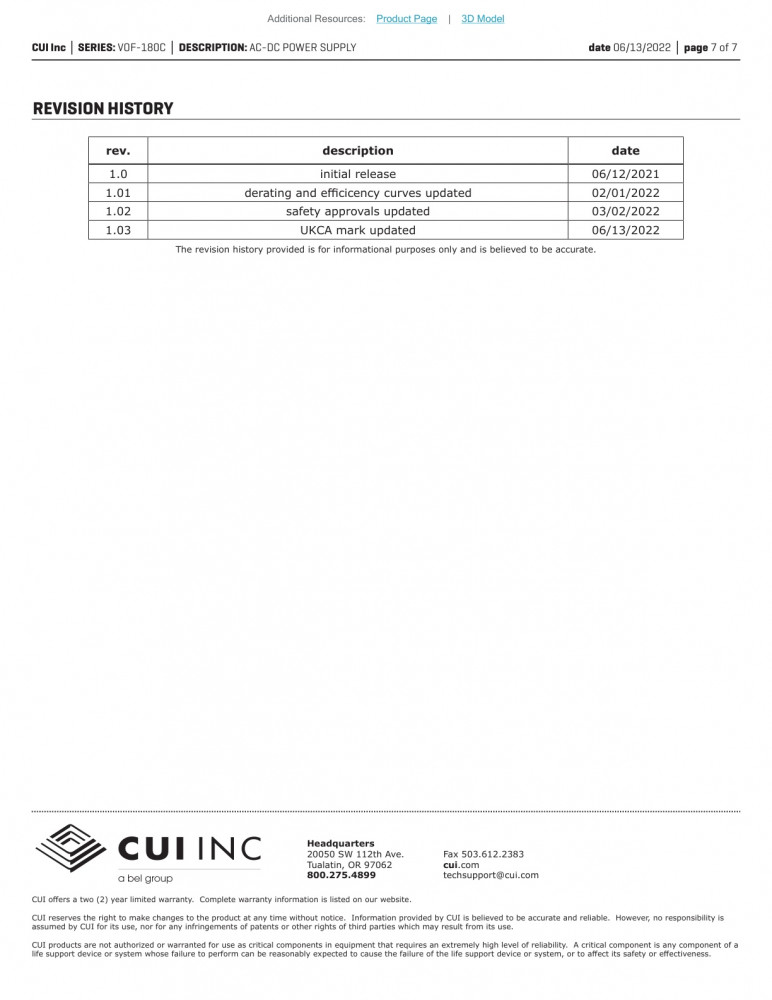 VOF-180C series datasheet page 7