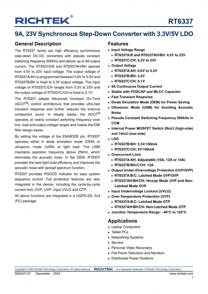RT6337 datasheet page 1