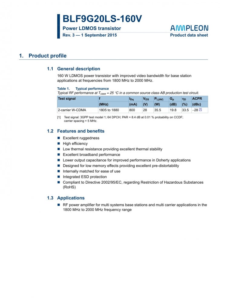 BLF9G20LS-160VJ datasheet page 1