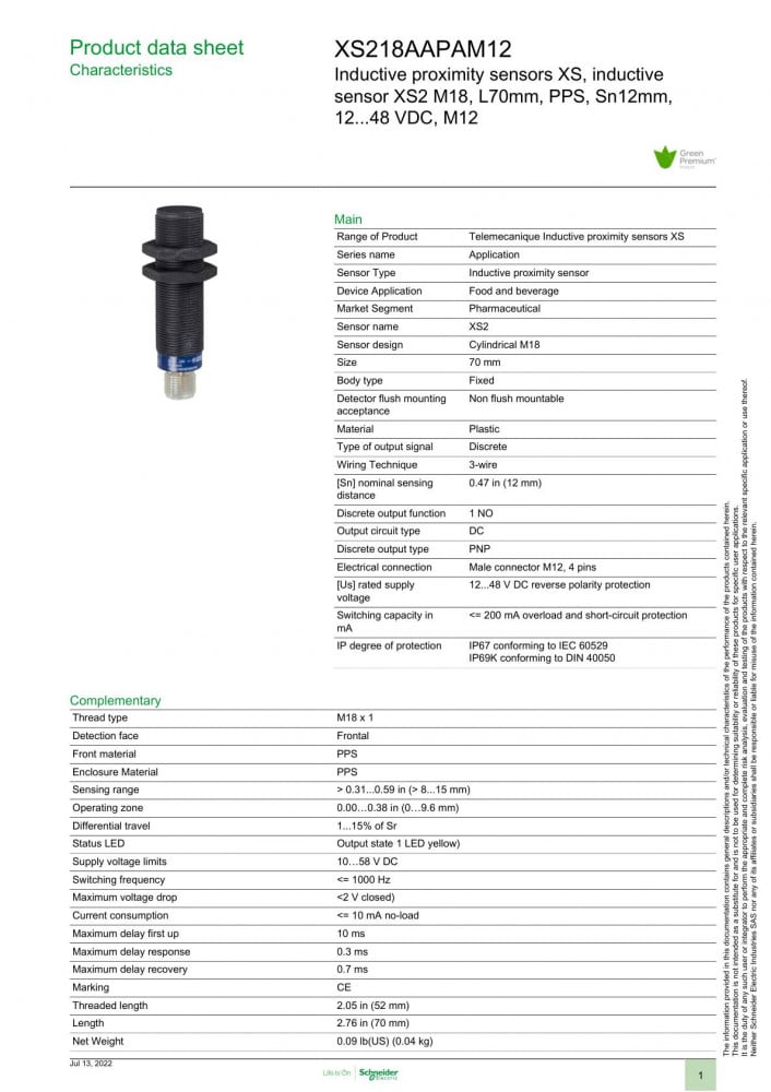 XS218AAPAM12 technical document page 1