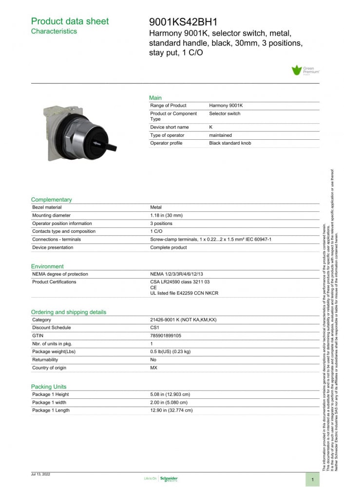 9001KS42BH1 technical document page 1