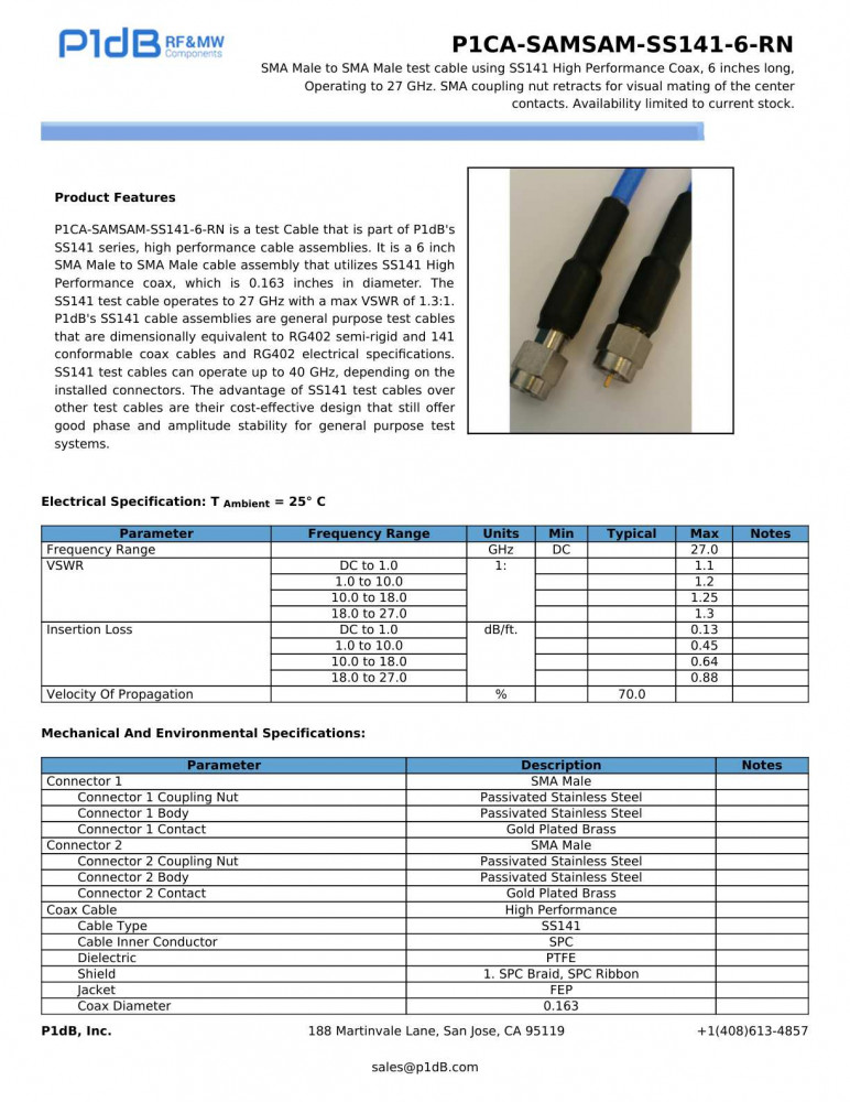 Product documentation image for P1CA-SAMSAM-SS141-6-RN, page 1