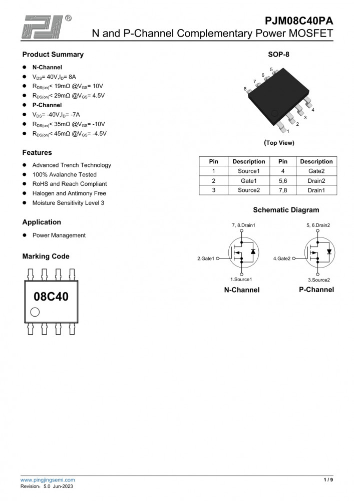 PJM08C40PA datasheet page 1