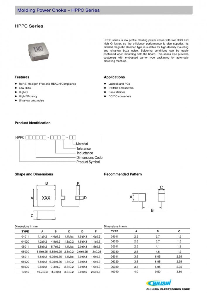 Chilisin HPPC datasheet page 1