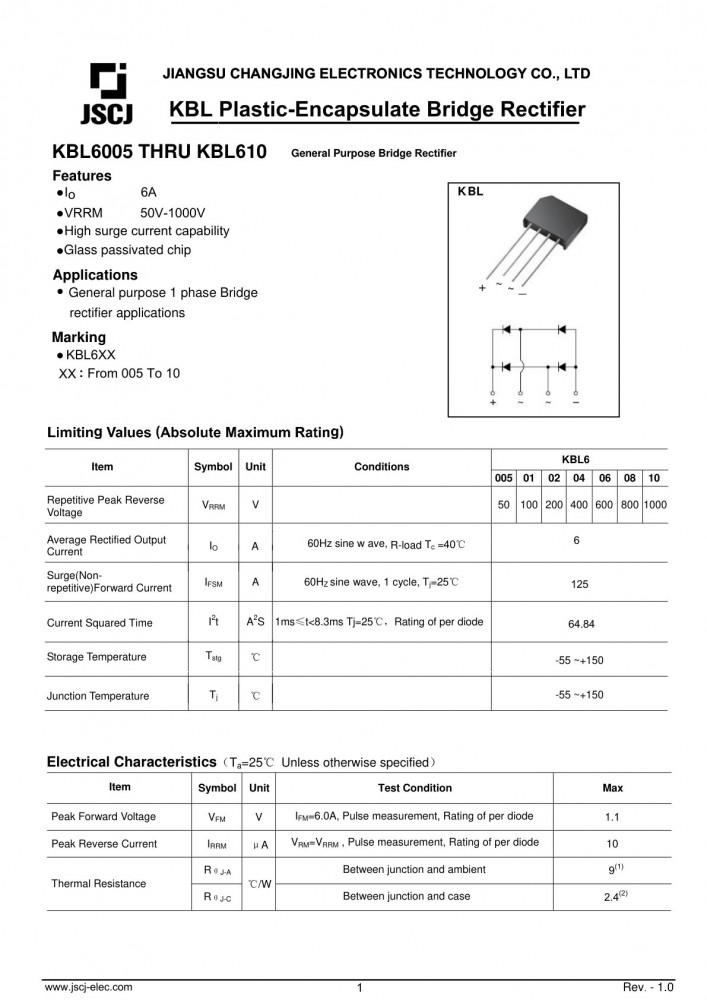 JSCJ KBL6005 datasheet page 1