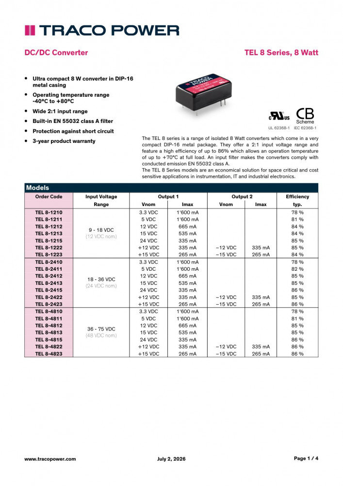 TEL 8 series document page 1