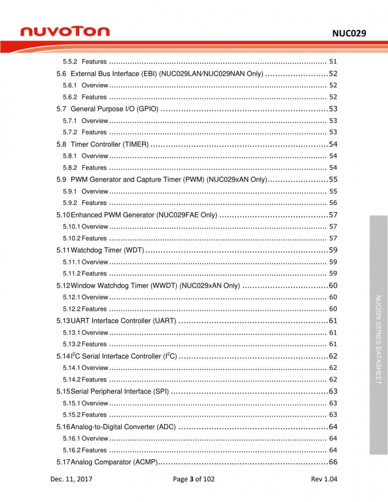 NUC029TAN datasheet page 3