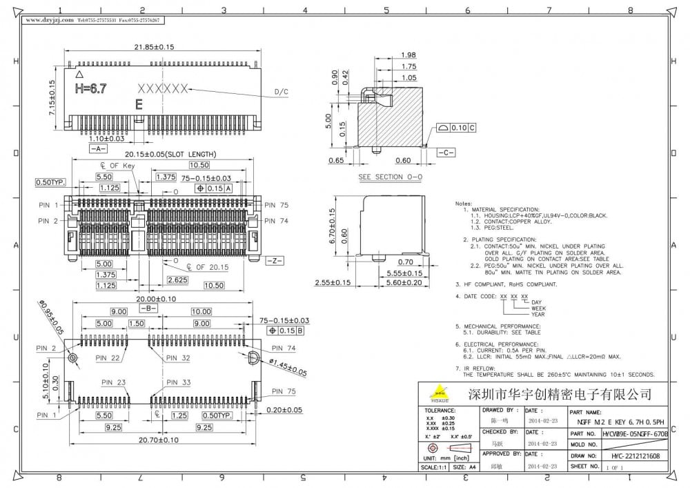 HOAUC HYCW39E-05NGFF-670B technical drawing page 1