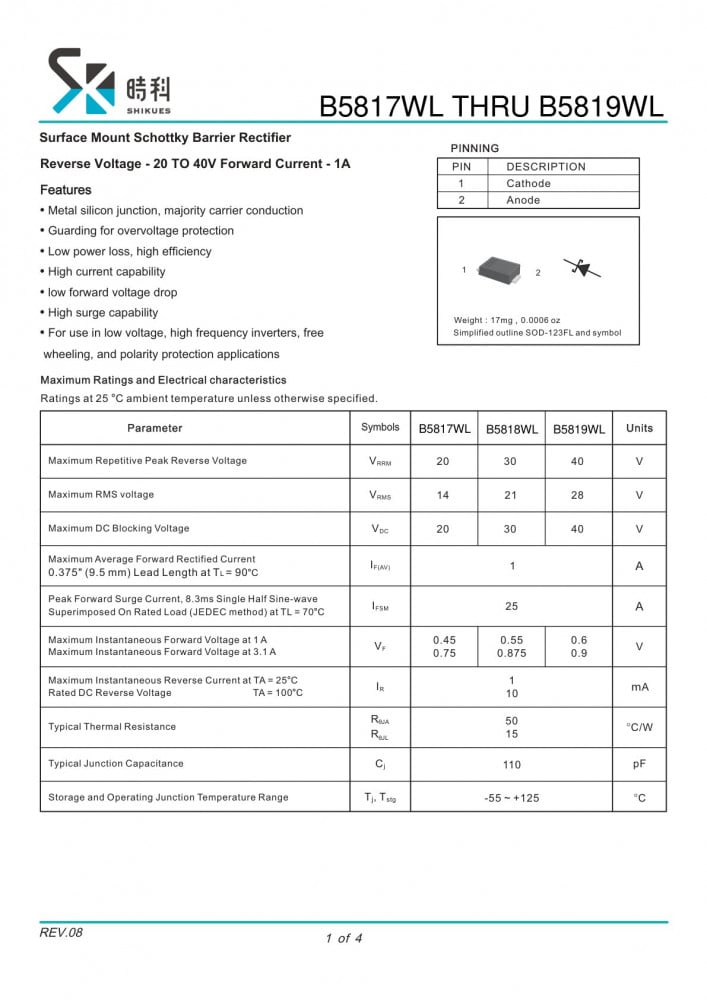 B5819WL datasheet page 1