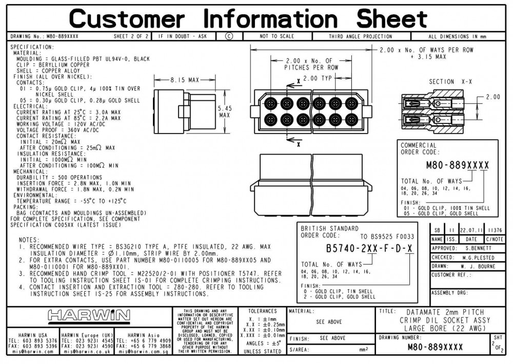 Harwin M80-8892605 technical drawing