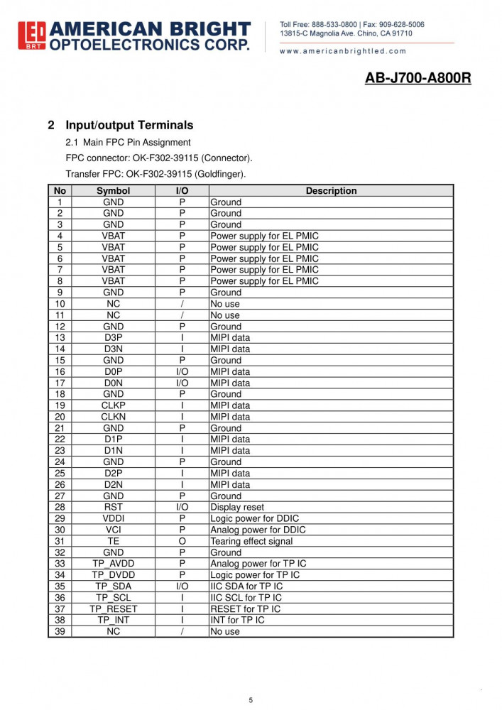 AB-J700-A800R specification document page 5
