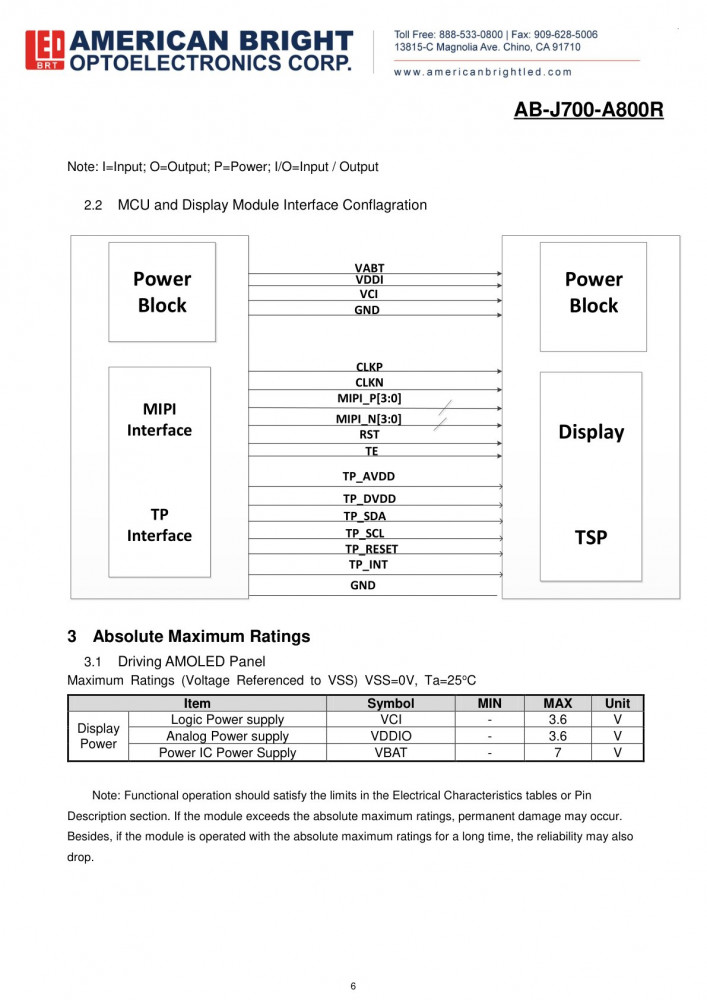 AB-J700-A800R specification document page 6
