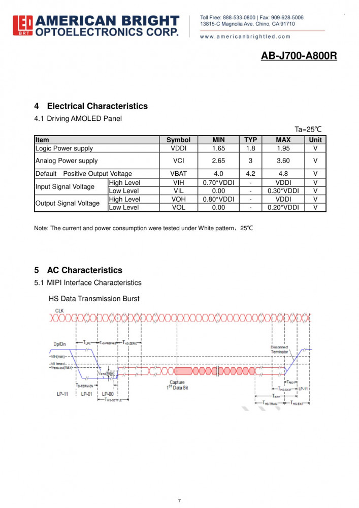 AB-J700-A800R specification document page 7