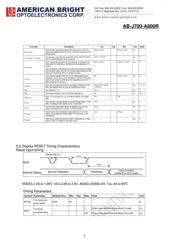 AB-J700-A800R specification document page 9