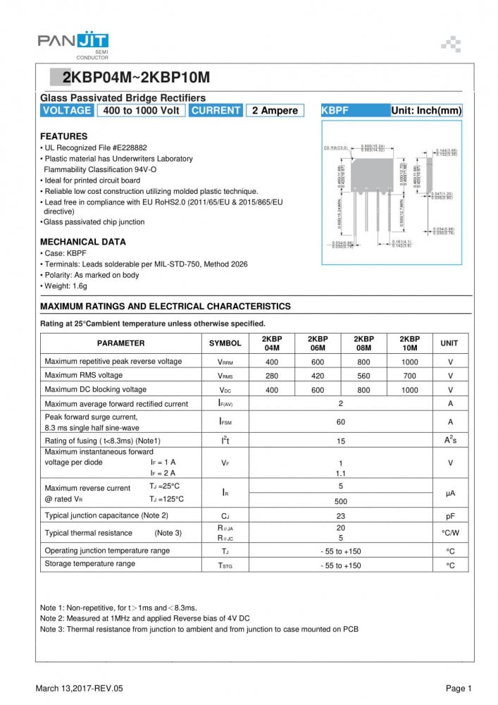 PANJIT 2KBP series datasheet page 1