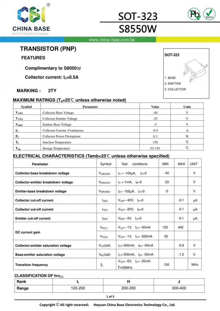 CBI S8550W datasheet page 1