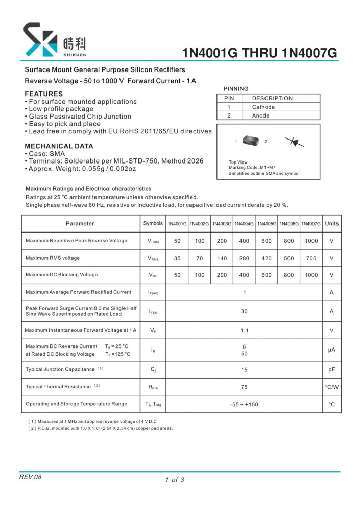 1N4007G datasheet page 1