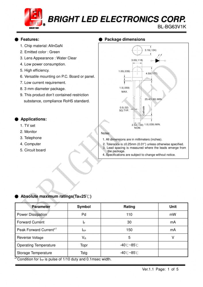 BL-BG63V1K datasheet page 1