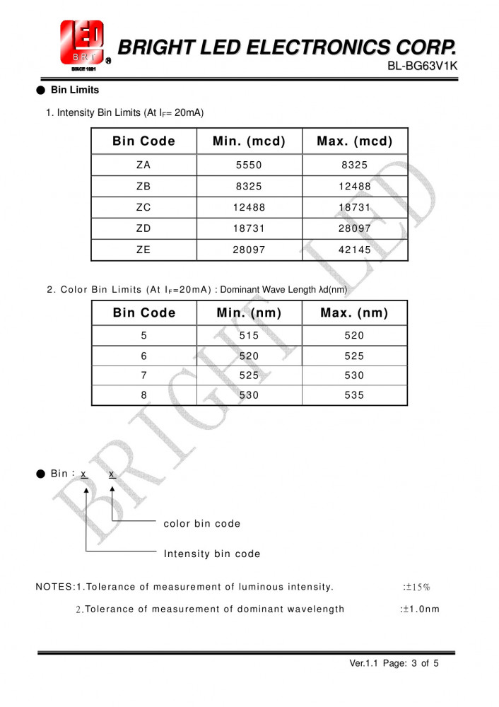 BL-BG63V1K datasheet page 3