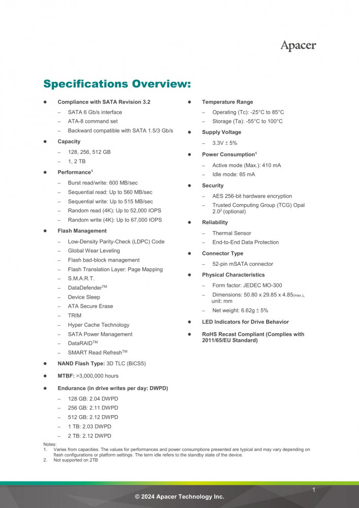 Product specification document page 2