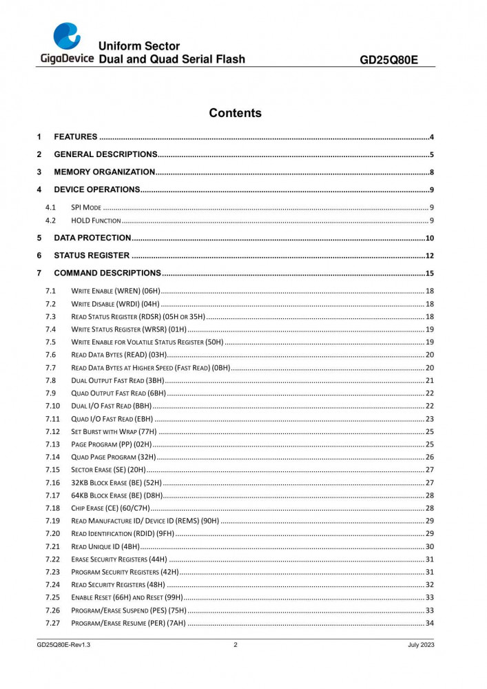 GD25Q80E datasheet page 2