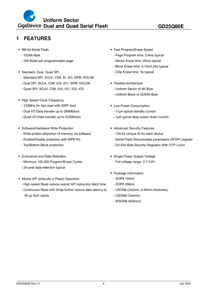 GD25Q80E datasheet page 4