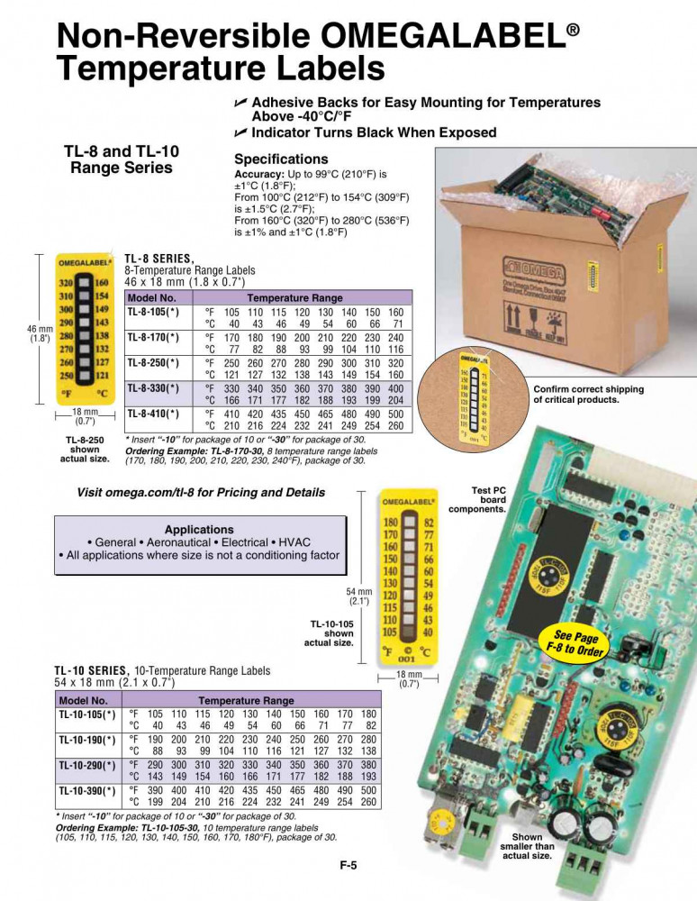 Dwyer TL-10 temperature label product document page