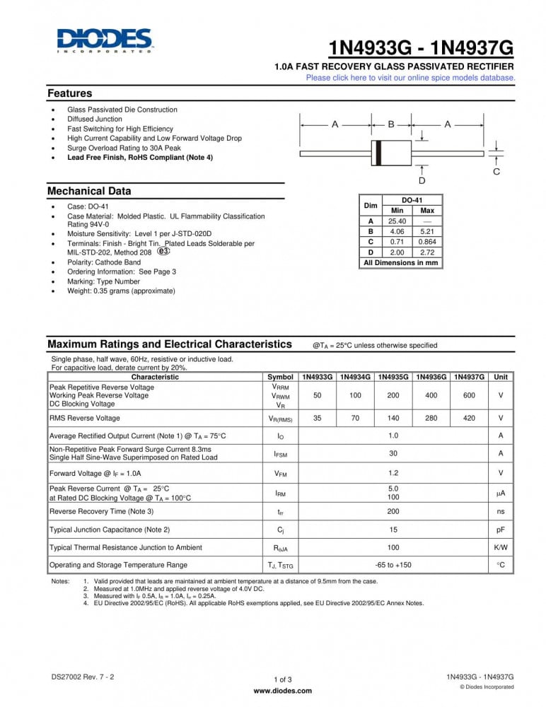 1N4935G-T datasheet page 1