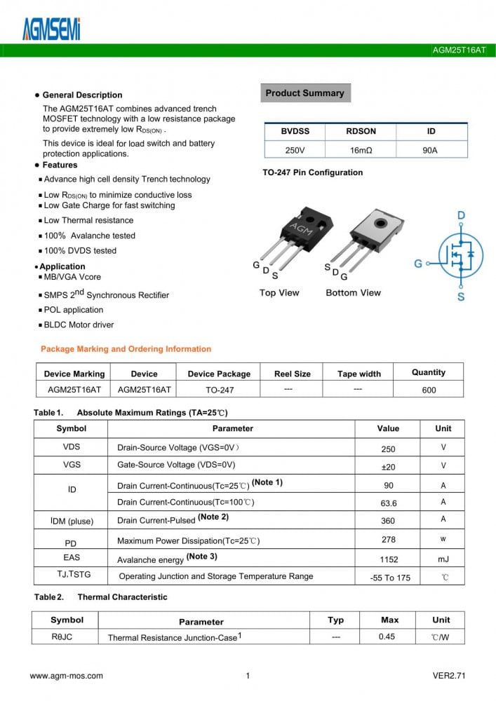 AGM25T16AT datasheet page 1