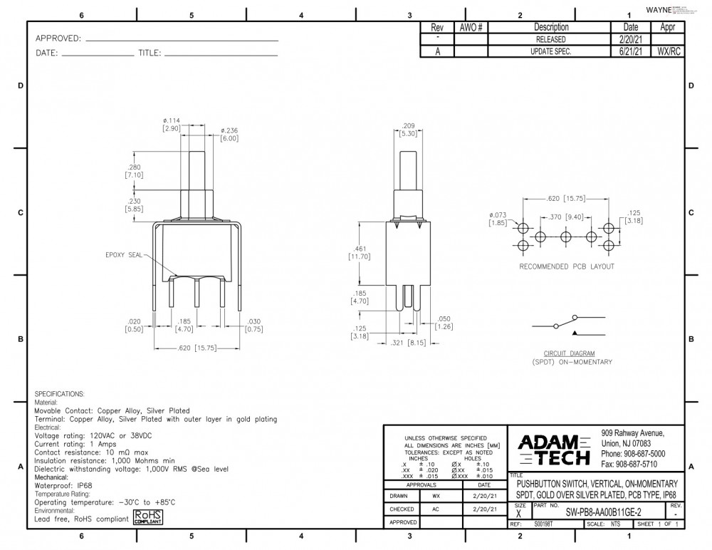 ADAM TECH SW-PB8-AA00B11GE-2 technical drawing
