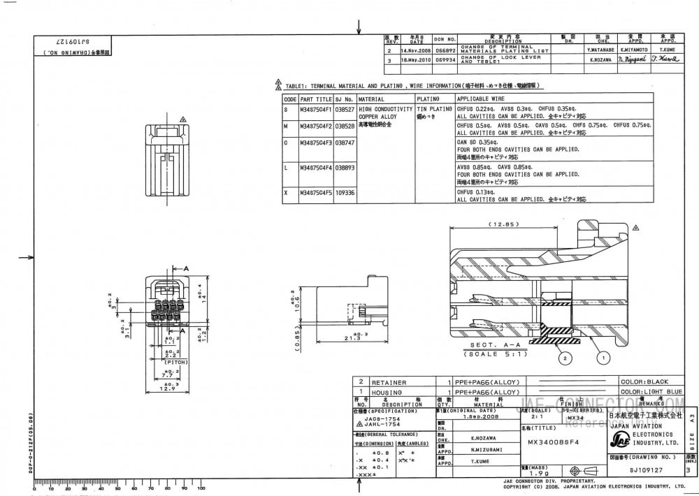 JAE MX34008SF4 technical drawing