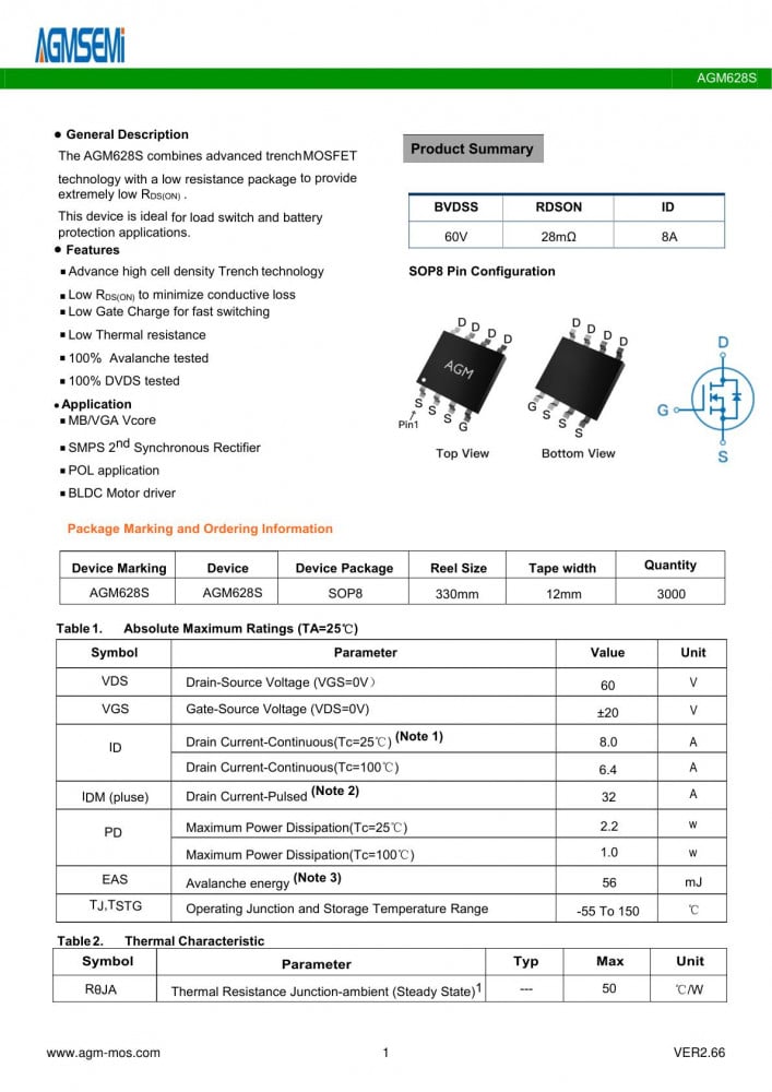 AGM628S datasheet page 1