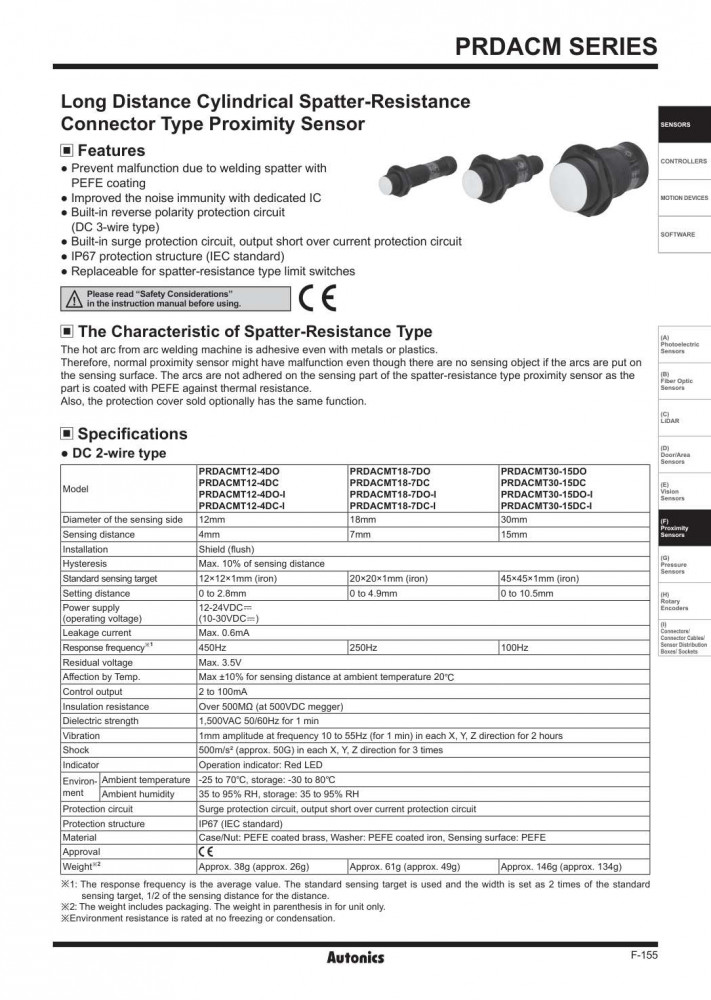Autonics PRDACM series datasheet page 1