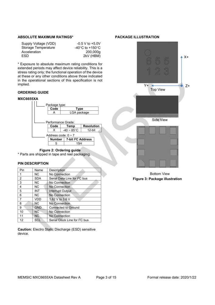 MXC6655XA datasheet page 3