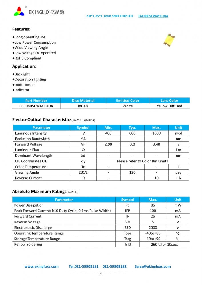 E6C0805CWAY1UDA datasheet page 2