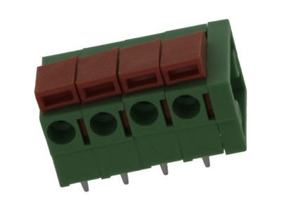 5.00mm Pitch, Eurostyle Fixed-Mount Push-Button Terminal Block, Horizontal, 10A, 22-14 AWG, Green, 4 Circuits for sale